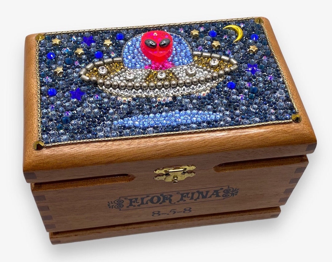 Repurposed Cigar Box Pink Alien in Spaceship - Etsy