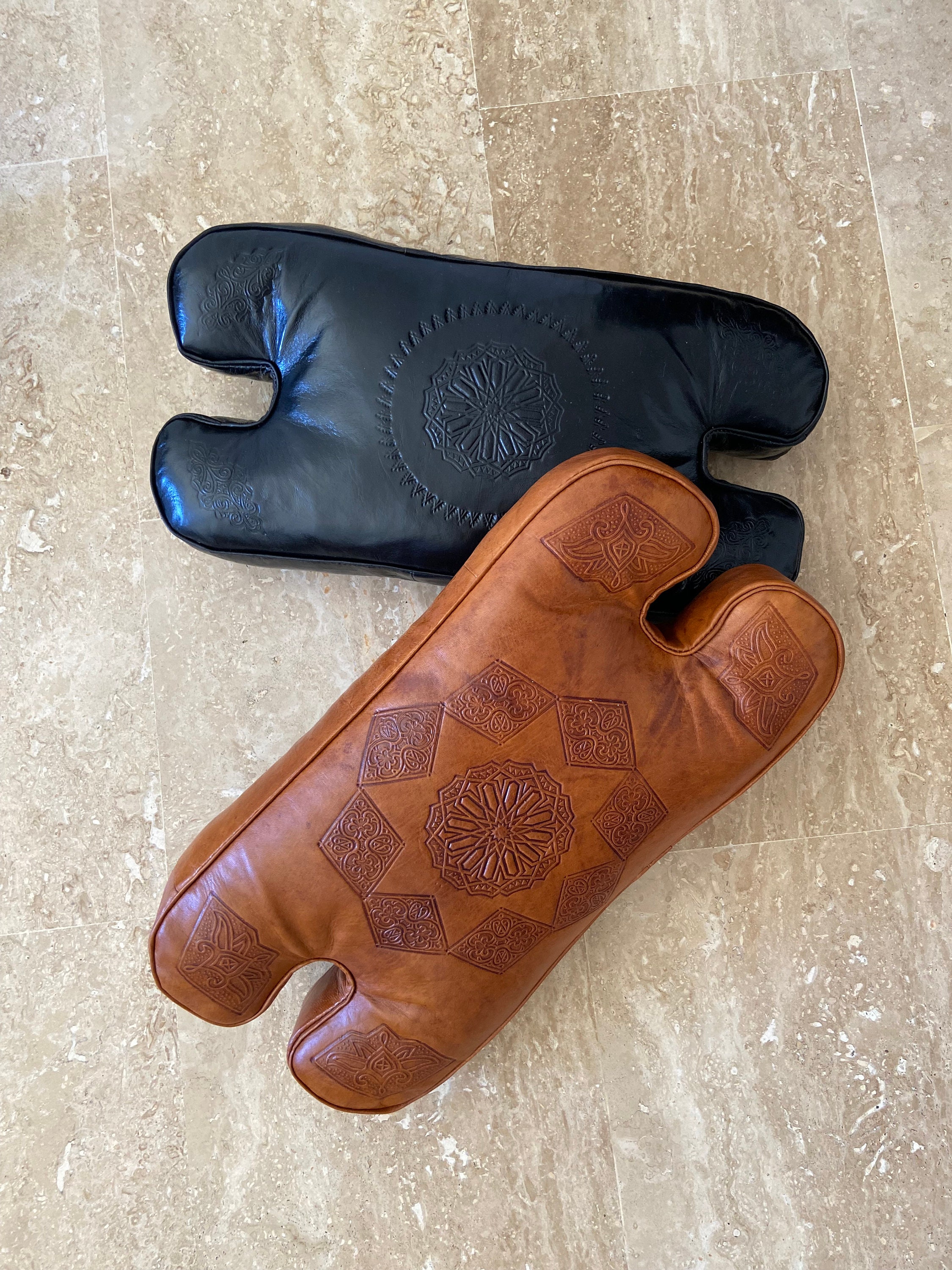 Saddle Stool, Multicolor Leather Footrest, Moroccan Pouf, Foot Rest ...