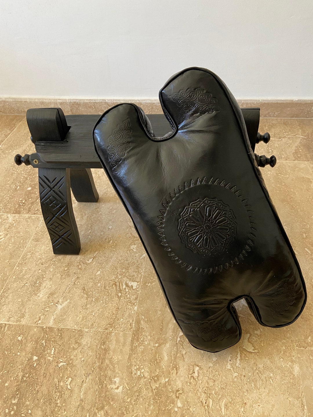 Saddle Stool, Multicolor Leather Footrest, Moroccan Pouf, Foot Rest ...