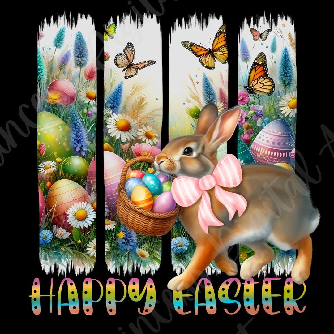 Happy Easter Brush Stroke Coquette Bunny Watercolor PNG 321 DPI, Spring ...