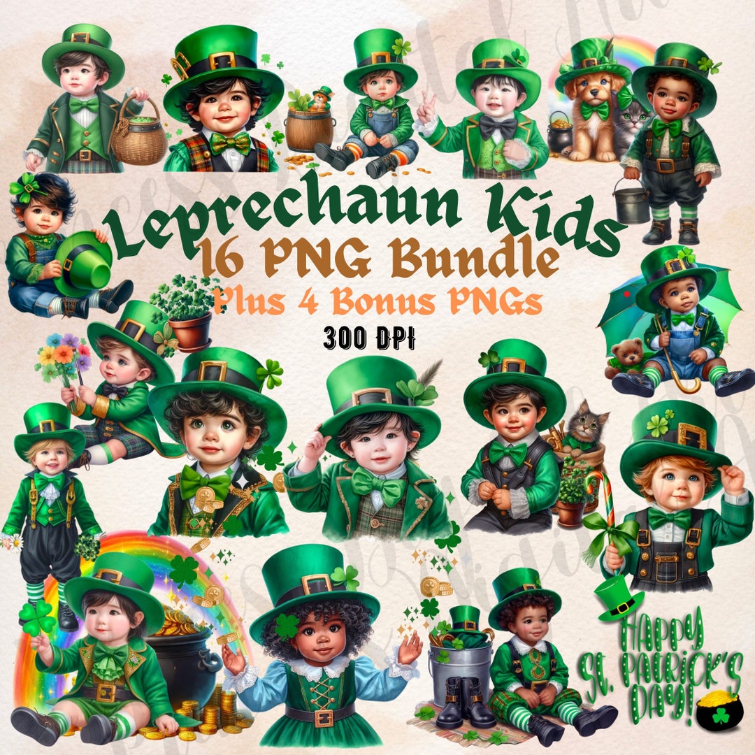 Watercolor Leprechaun Kids Young Leprechauns Irish Clipart PNG Bundle ...
