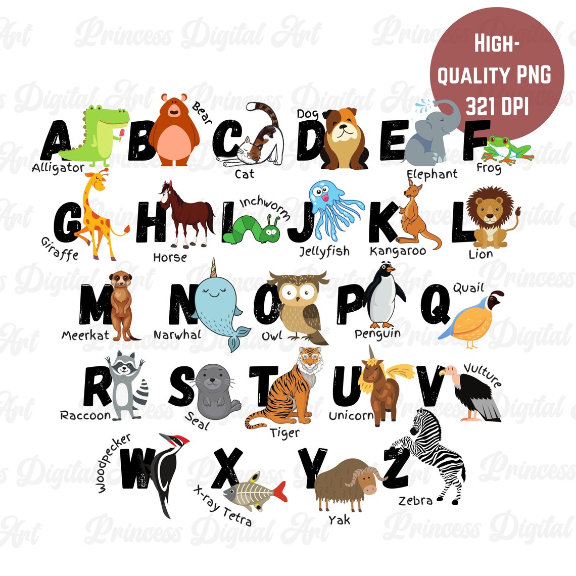 Archivo digital PNG de animales del alfabeto / Para sublimación o ...