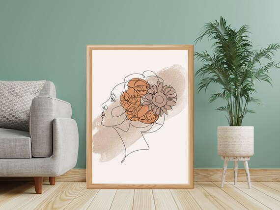 Abstract Modern One Line Art Print Floral Woman Minimalist - Etsy