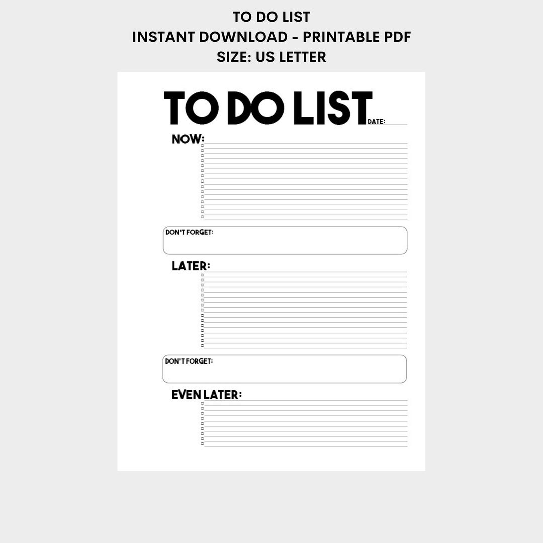 Now and Even Later to Do List - Downloadable PDF, Letter 8.5"x11" - Etsy