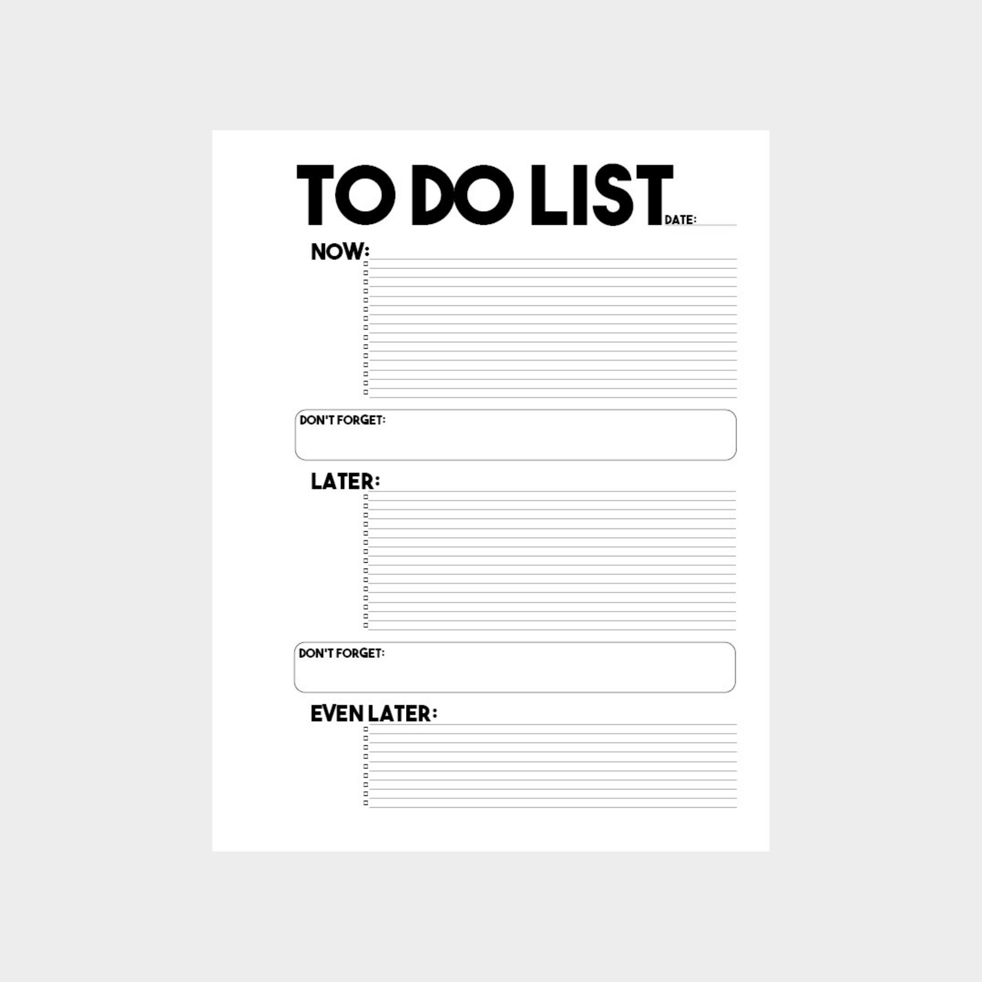 Now and Even Later to Do List - Downloadable PDF, Letter 8.5"x11" - Etsy