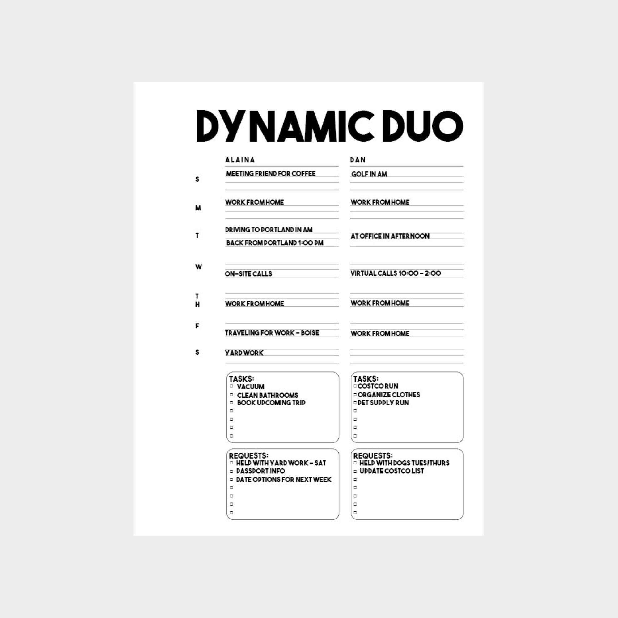 Dynamic Duo II List Planner, Downloadable and Printable PDF Letter 8.5 ...
