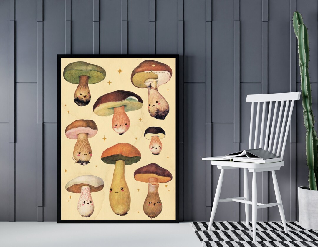 Mushie Faces Wall Art, Cute Mushroom Decor, Cottagecore Wall Decor ...