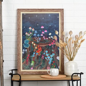 Mushy Mushy Night Wall Art, Magic Mushroom Wall Decor, Shroomy ...