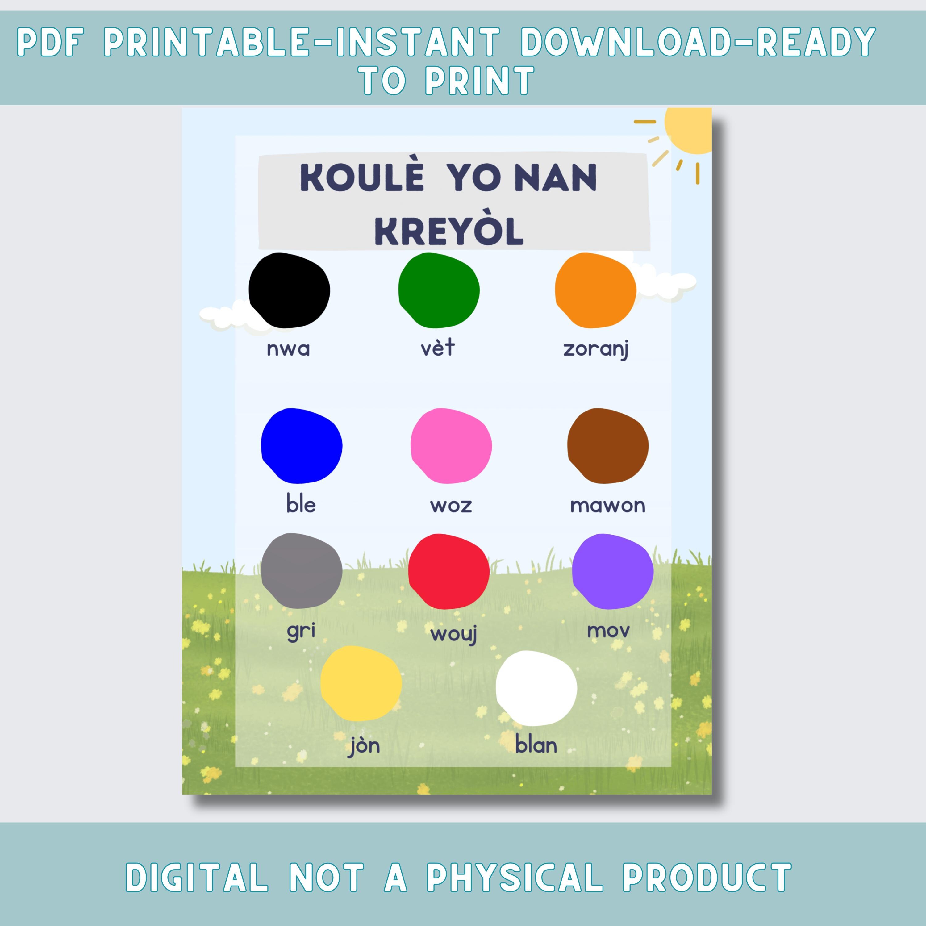 Haitian Creole Poster, Kids Wall Art, Educational Posters, Bilingual ...