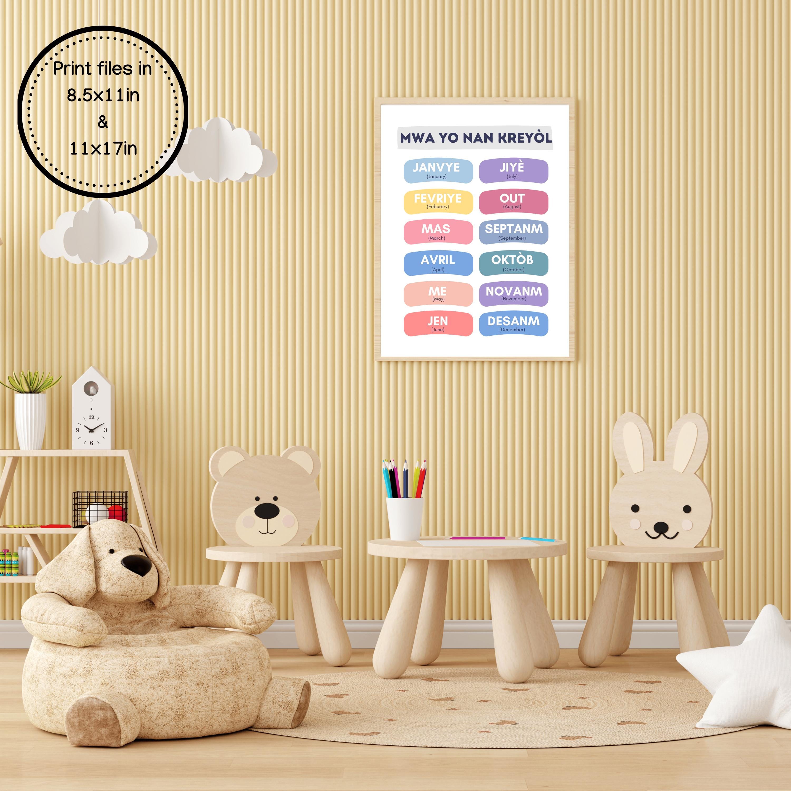 Haitian Creole Poster, Kids Wall Art, Educational Posters, Bilingual ...