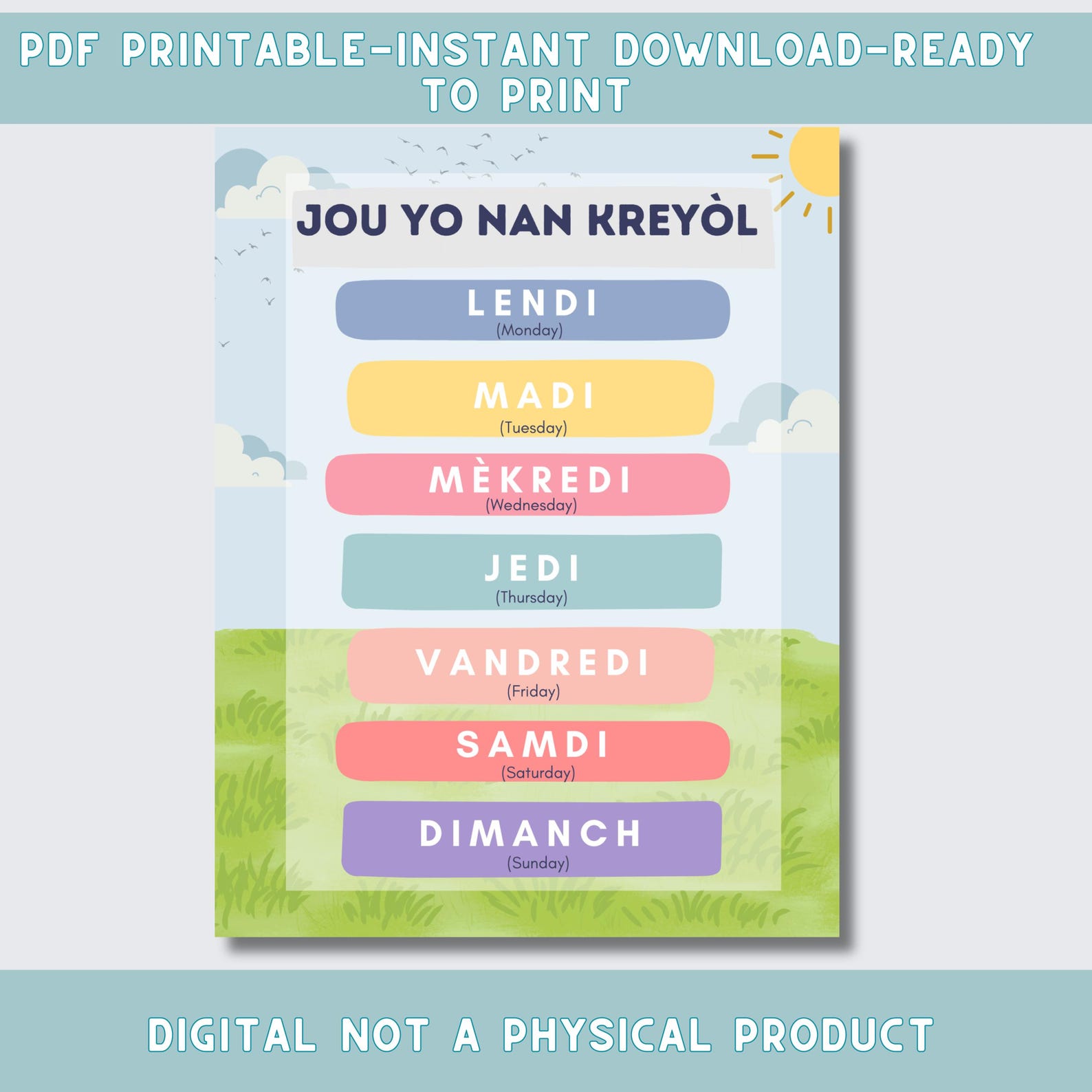 Haitian Creole Poster, Kids Wall Art, Educational Posters, Bilingual ...