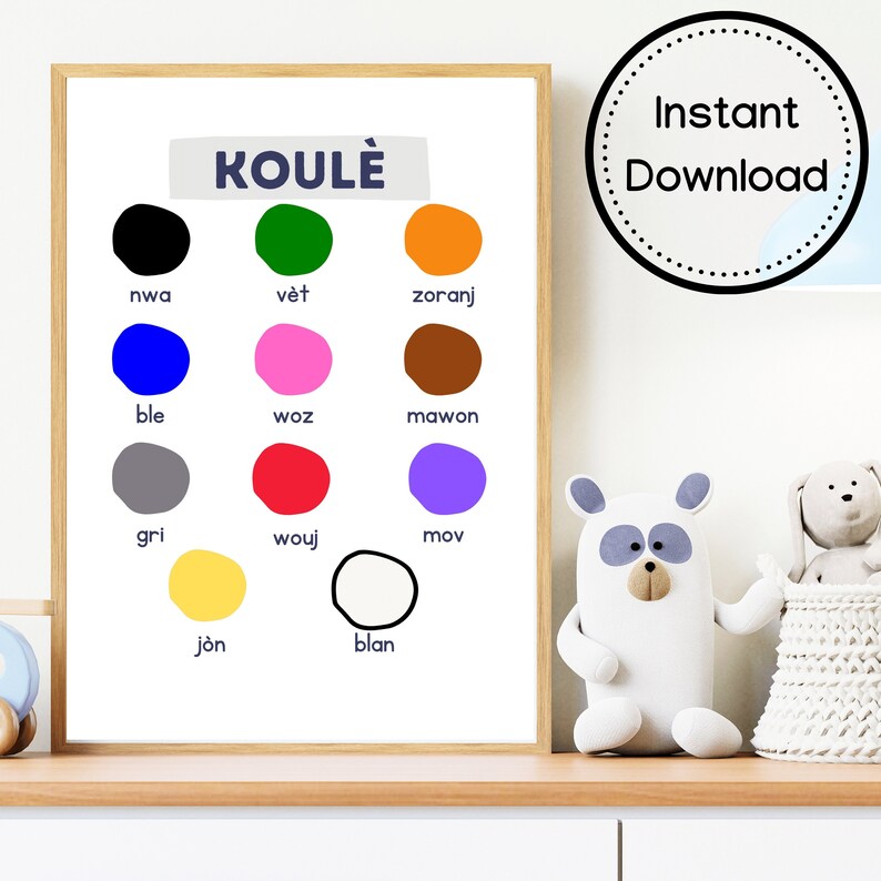 Haitian Creole Poster, Kids Wall Art, Educational Posters, Bilingual ...