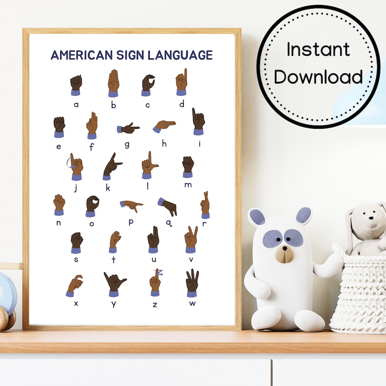 American Sign Language Alphabet Poster, Educational Poster Kid's Wall ...