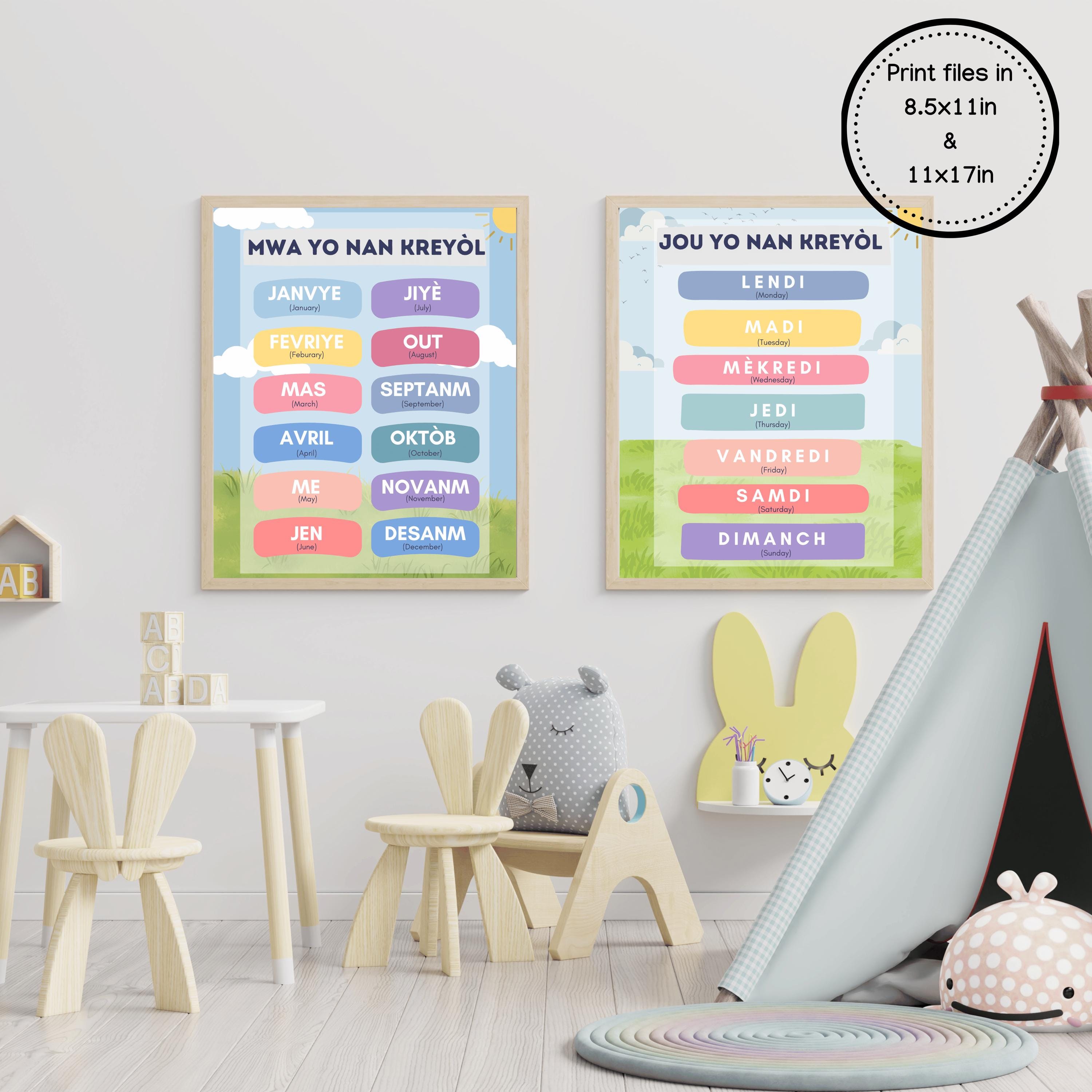 Haitian Creole Poster, Kids Wall Art, Educational Posters, Bilingual ...