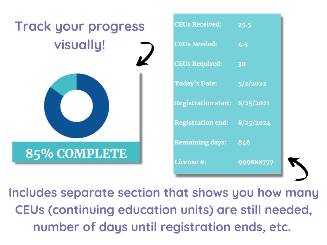 CEU Tracker | MICROSOFT EXCEL | Continuing Education Hours Digital Log ...