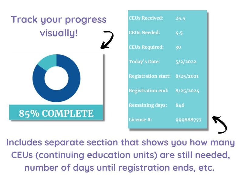 CEU Tracker | MICROSOFT EXCEL | Continuing Education Hours Digital Log ...