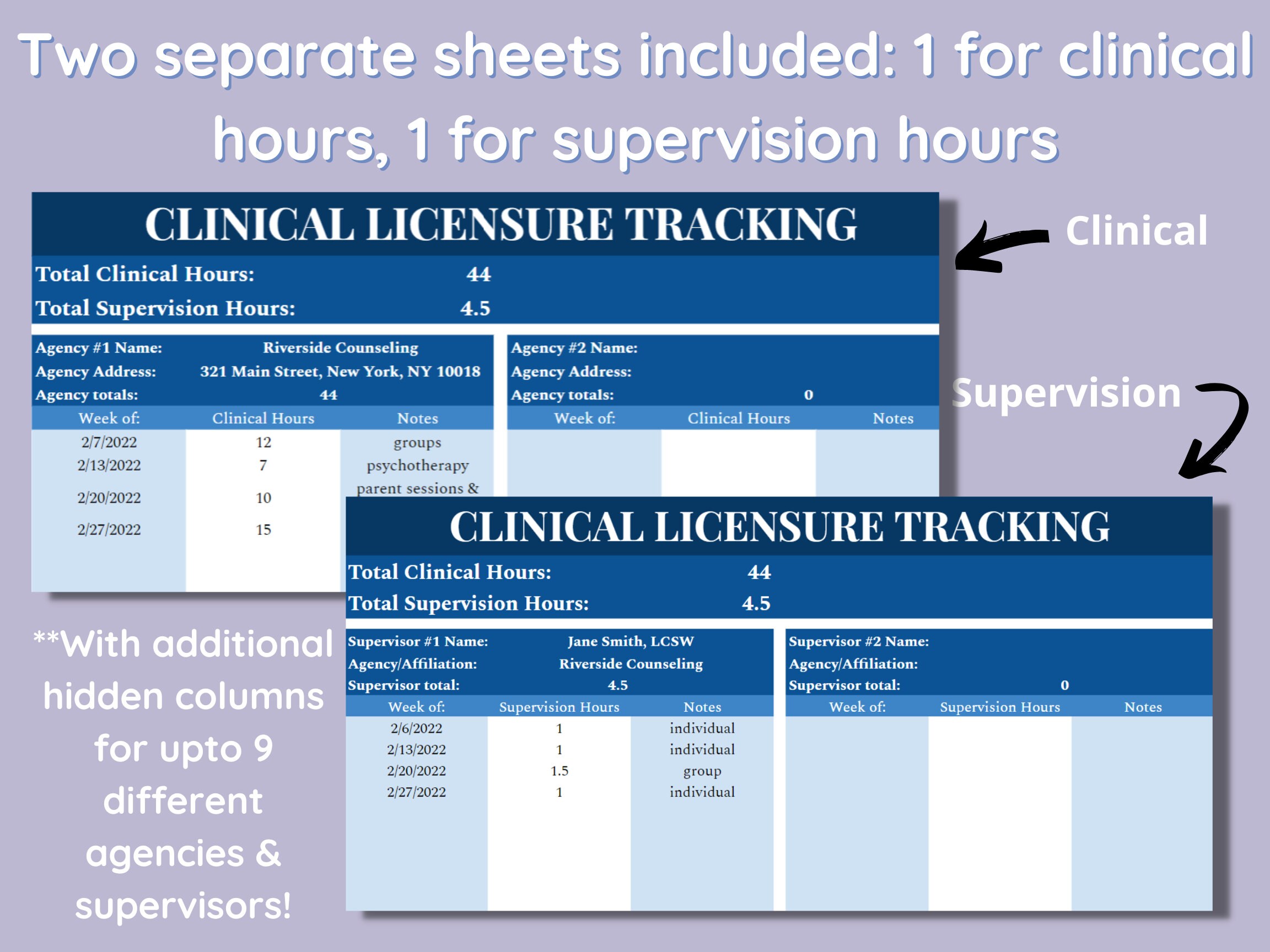 Clinical Supervision and Licensing Hours Tracker | MICROSOFT EXCEL ...
