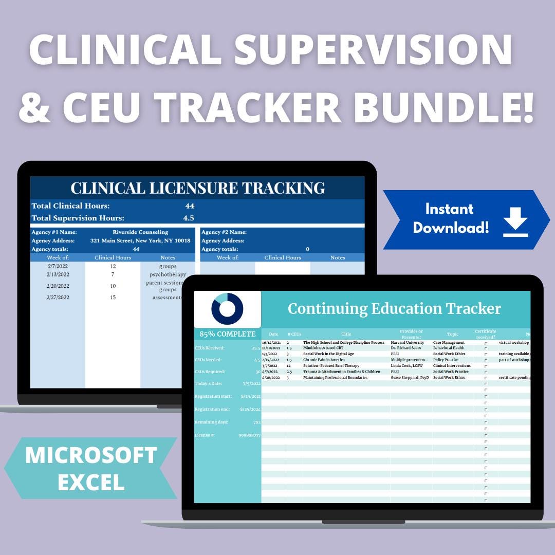 Clinical Supervision & CEU Tracker Bundle | MICROSOFT EXCEL | Lcsw ...