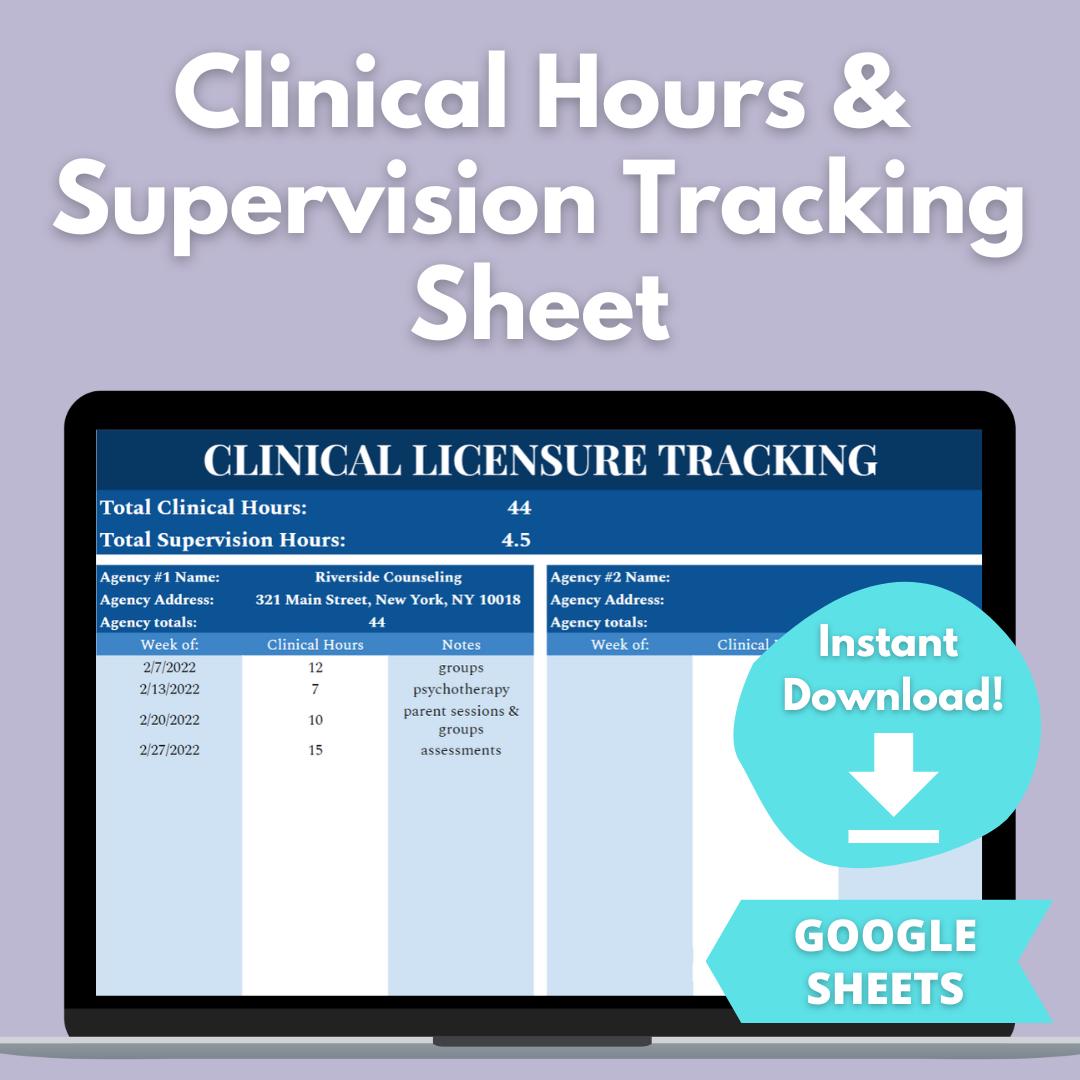 Clinical Supervision and Licensing Hours Tracker | GOOGLE SHEETS | LCSW ...