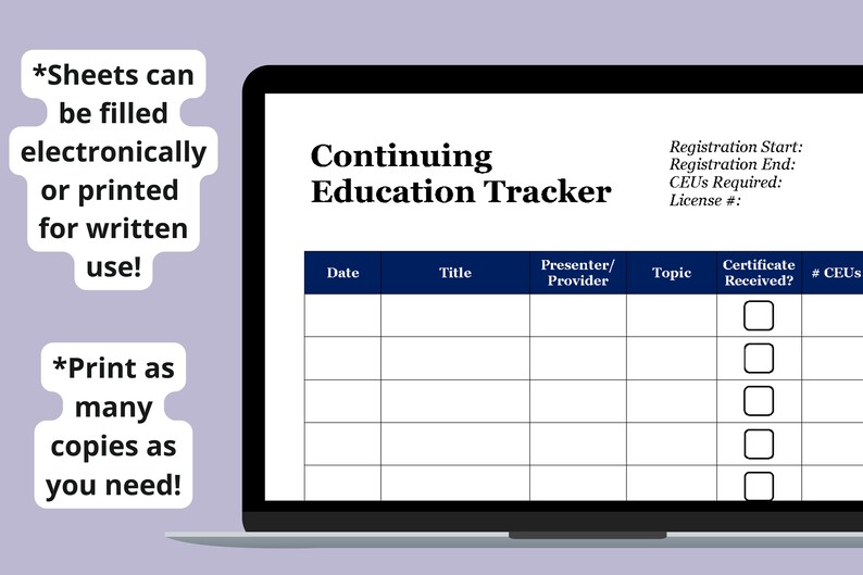 CEU Tracker Sheet | DIGITAL DOWNLOAD | Fillable & Printable ...