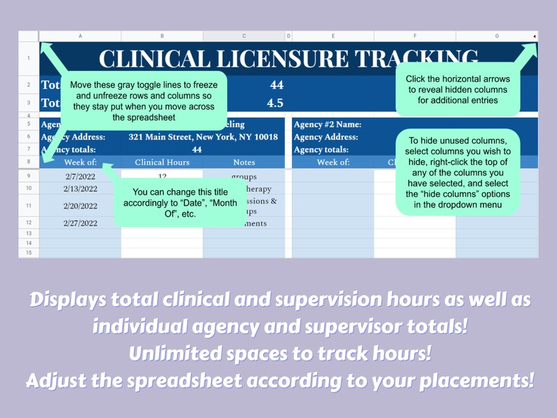Clinical Supervision and Licensing Hours Tracker | GOOGLE SHEETS | LCSW ...