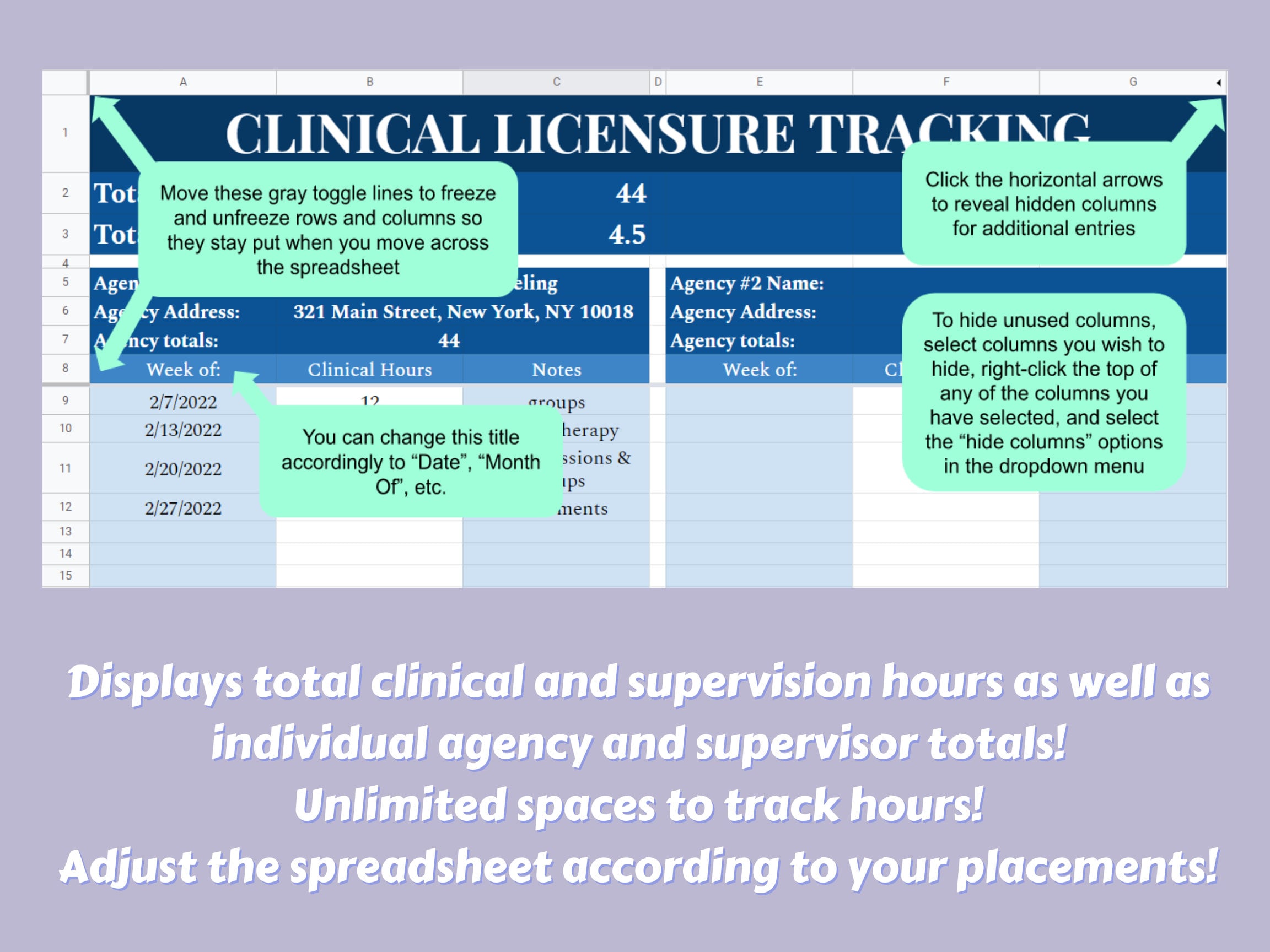 Clinical Supervision and Licensing Hours Tracker | GOOGLE SHEETS | LCSW ... Clinical Supervision and Licensing Hours Tracker | GOOGLE SHEETS | LCSW ...