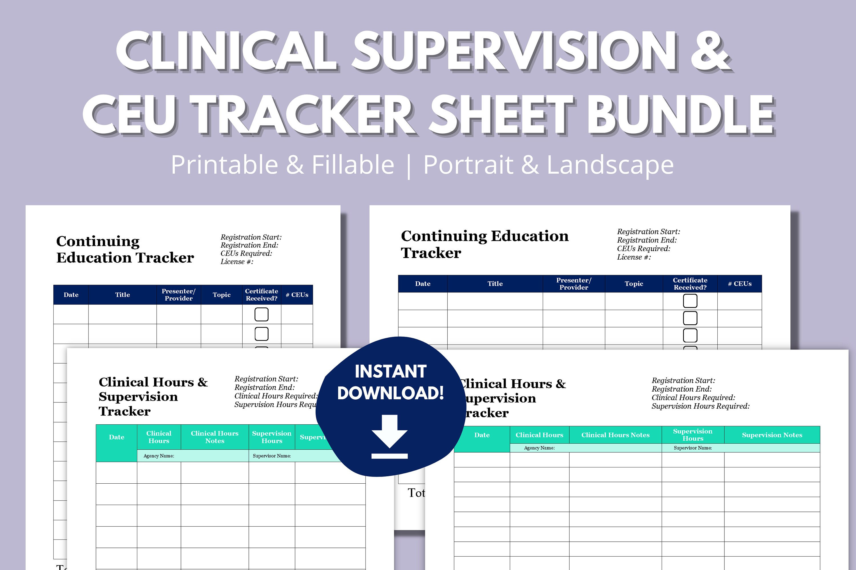 Clinical Supervision & CEU Tracker Bundle PRINTABLE, FILLABLE Clinical ...