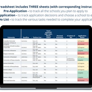 Graduate School Application Tracker | GOOGLE SHEETS | Med School ...