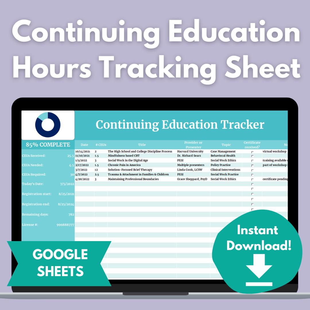 CEU Tracker | GOOGLE SHEETS | Continuing Education Hours Digital Log ...