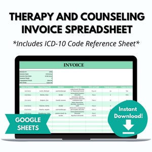 Therapy and Counseling Invoice Template | GOOGLE SHEETS | Therapist ...