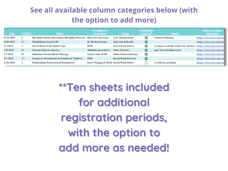 CEU Tracker | GOOGLE SHEETS | Continuing Education Hours Digital Log ...