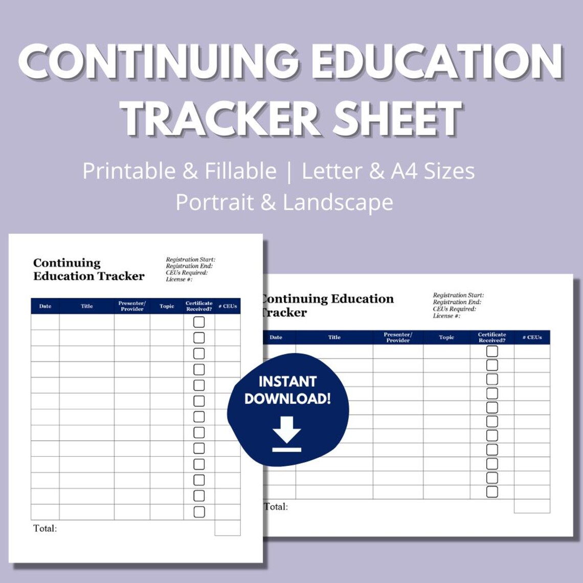 CEU Tracker Sheet | DIGITAL DOWNLOAD | Fillable & Printable ...