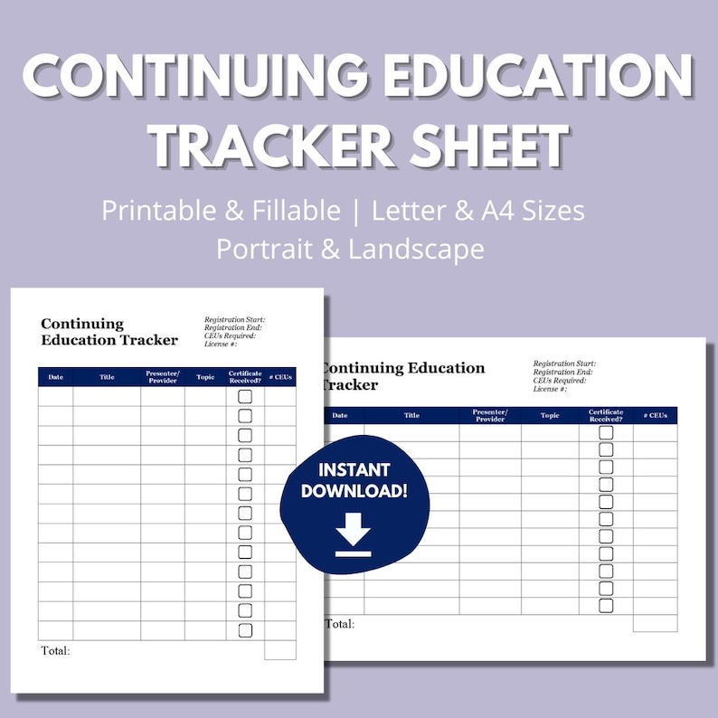 CEU Tracker Sheet | DIGITAL DOWNLOAD | Fillable & Printable ...