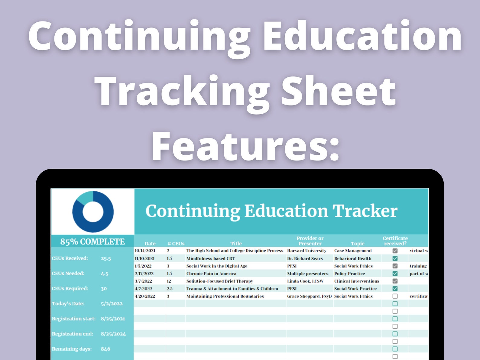 Clinical Supervision & CEU Tracker Bundle | GOOGLE SHEETS | Lcsw ...