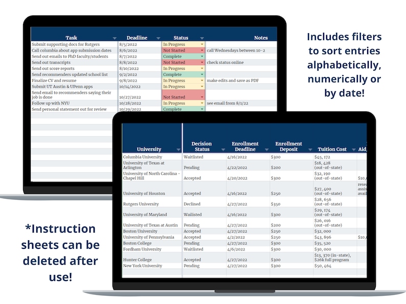 Graduate School Application Tracker | GOOGLE SHEETS | Med School ...