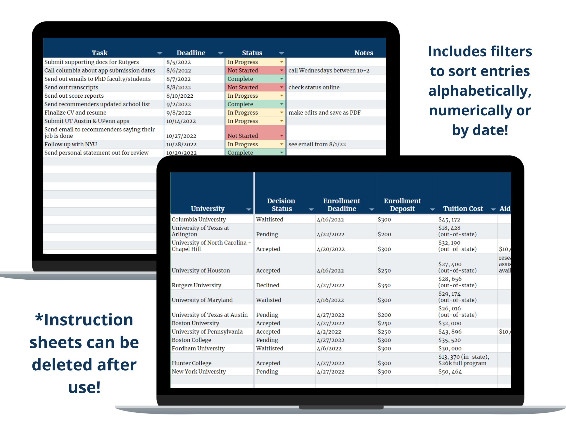 Graduate School Application Tracker | GOOGLE SHEETS | Med School ...