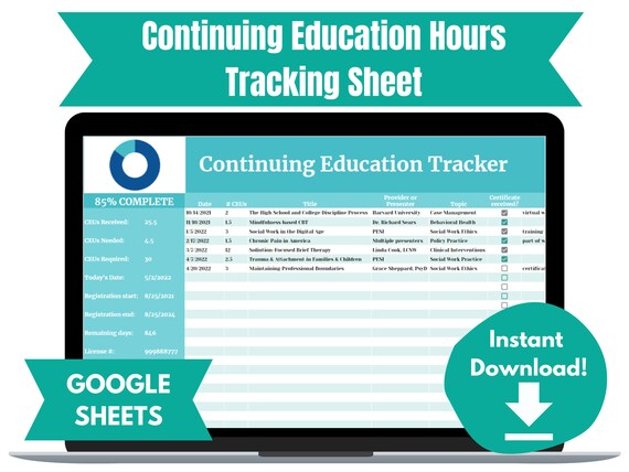 CEU Tracker GOOGLE SHEETS Continuing Education Hours - Etsy