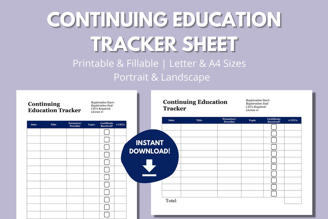 CEU Tracker Sheet DIGITAL DOWNLOAD Fillable & Printable Continuing ...