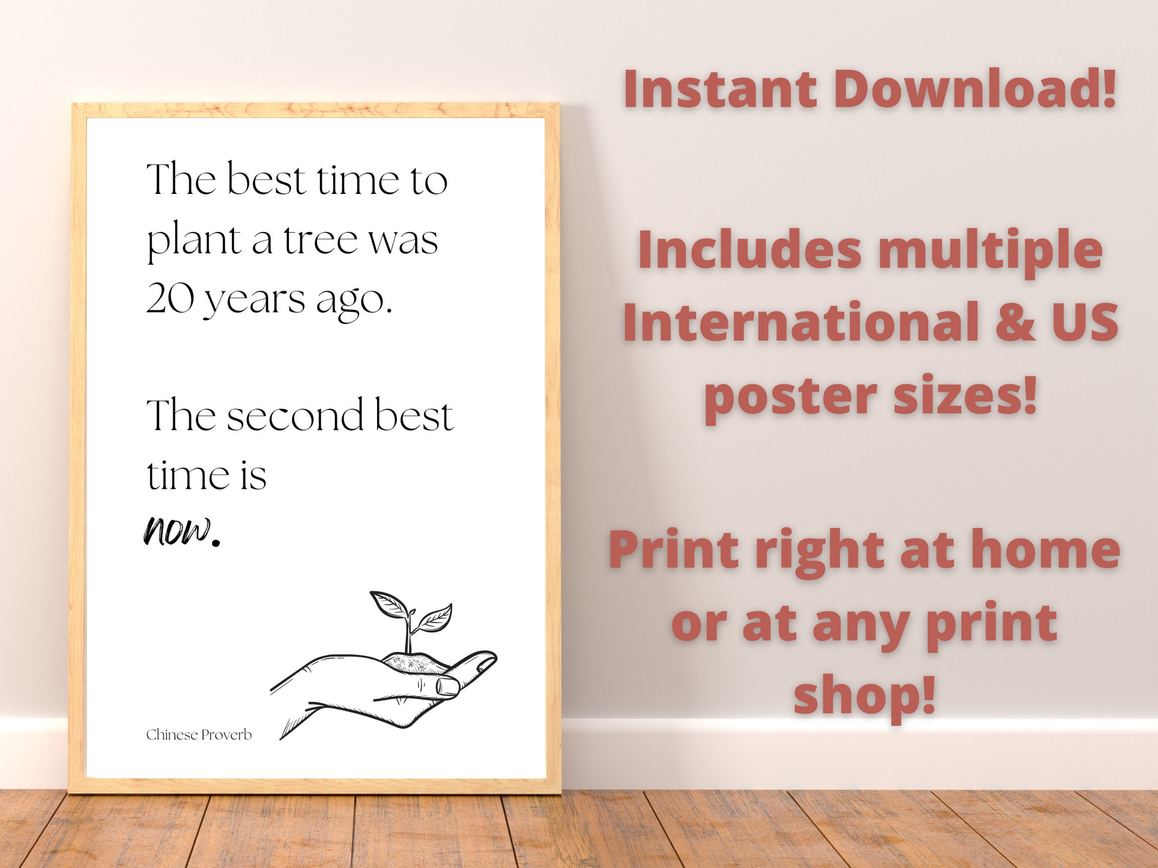 The Second Best Time is Now Quote Wall Art | Inspirational Motivational ...