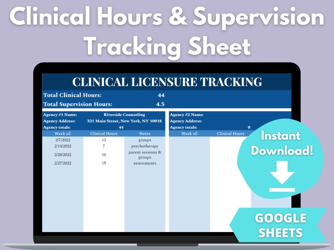 Clinical Supervision and Licensing Hours Tracker GOOGLE SHEETS LCSW ...