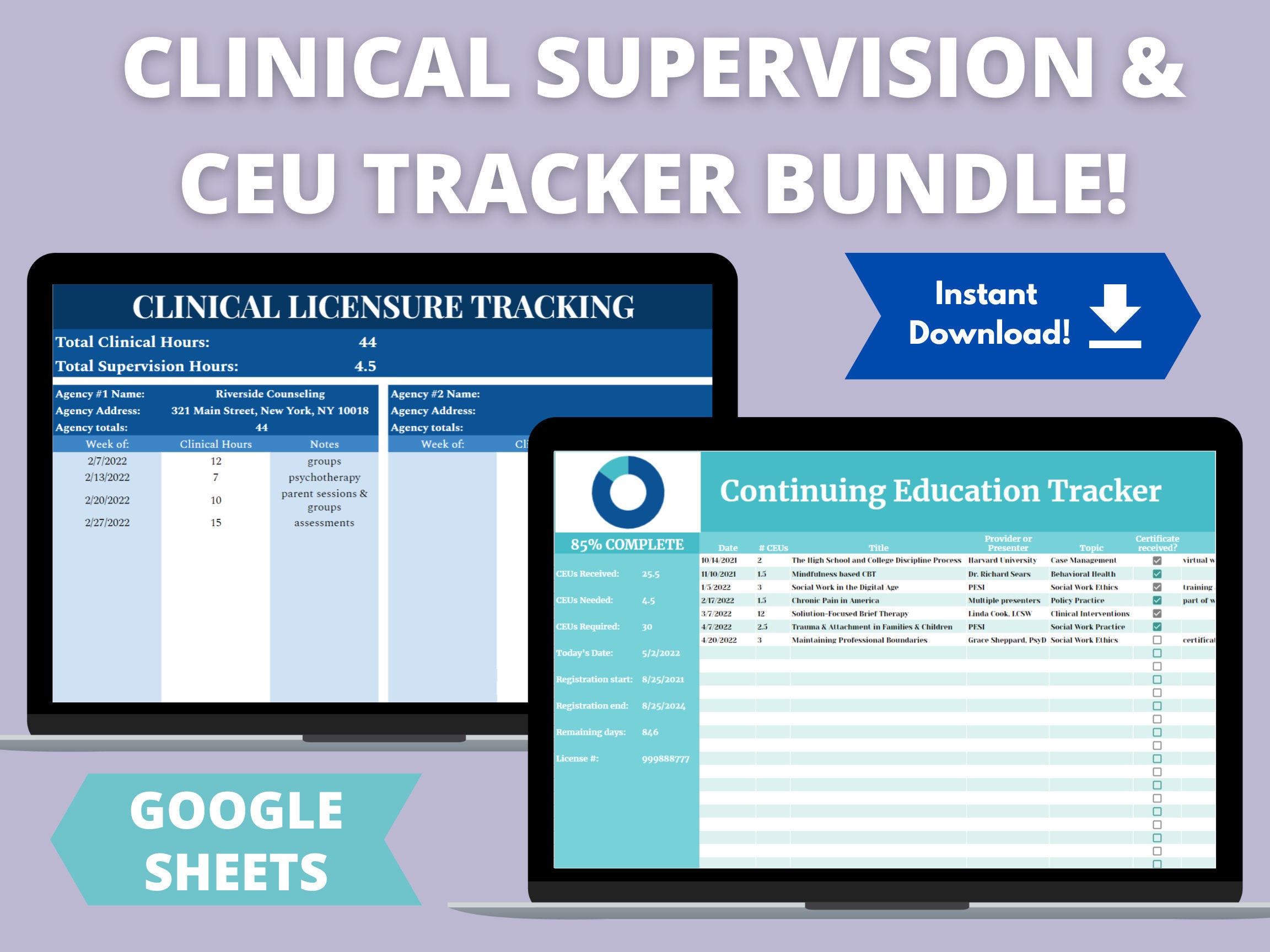 Clinical Supervision & CEU Tracker Bundle GOOGLE SHEETS Lcsw Clinical ...