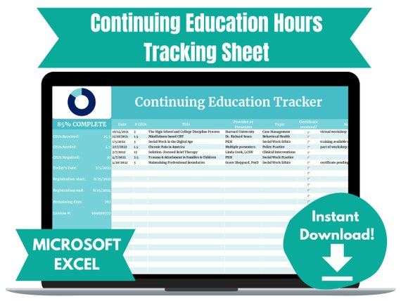 CEU Tracker MICROSOFT EXCEL Continuing Education Hours - Etsy