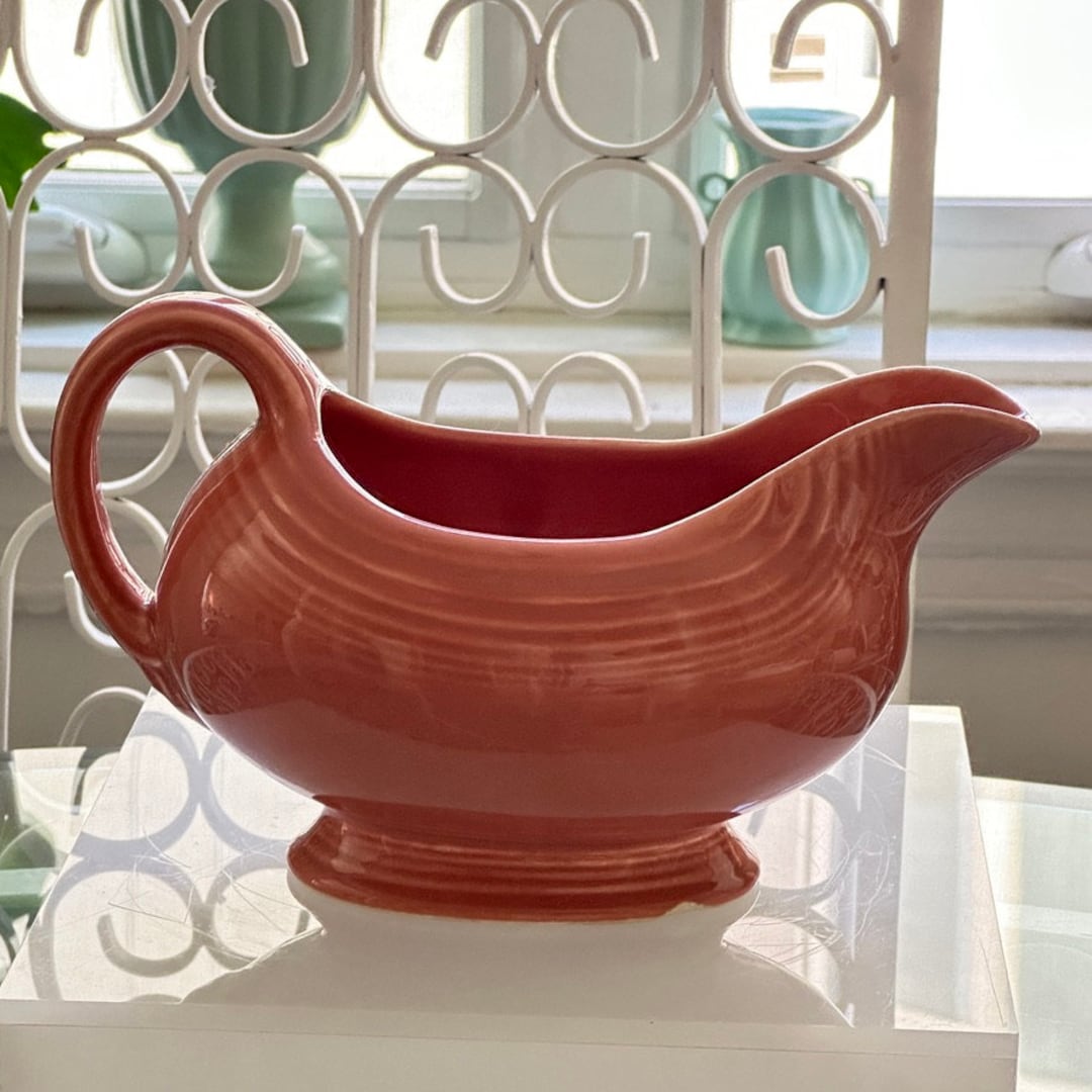 Vintage Rose Pink Fiesta Ware | Gravy Boat Sauce Pitcher Tureen | Homer ...