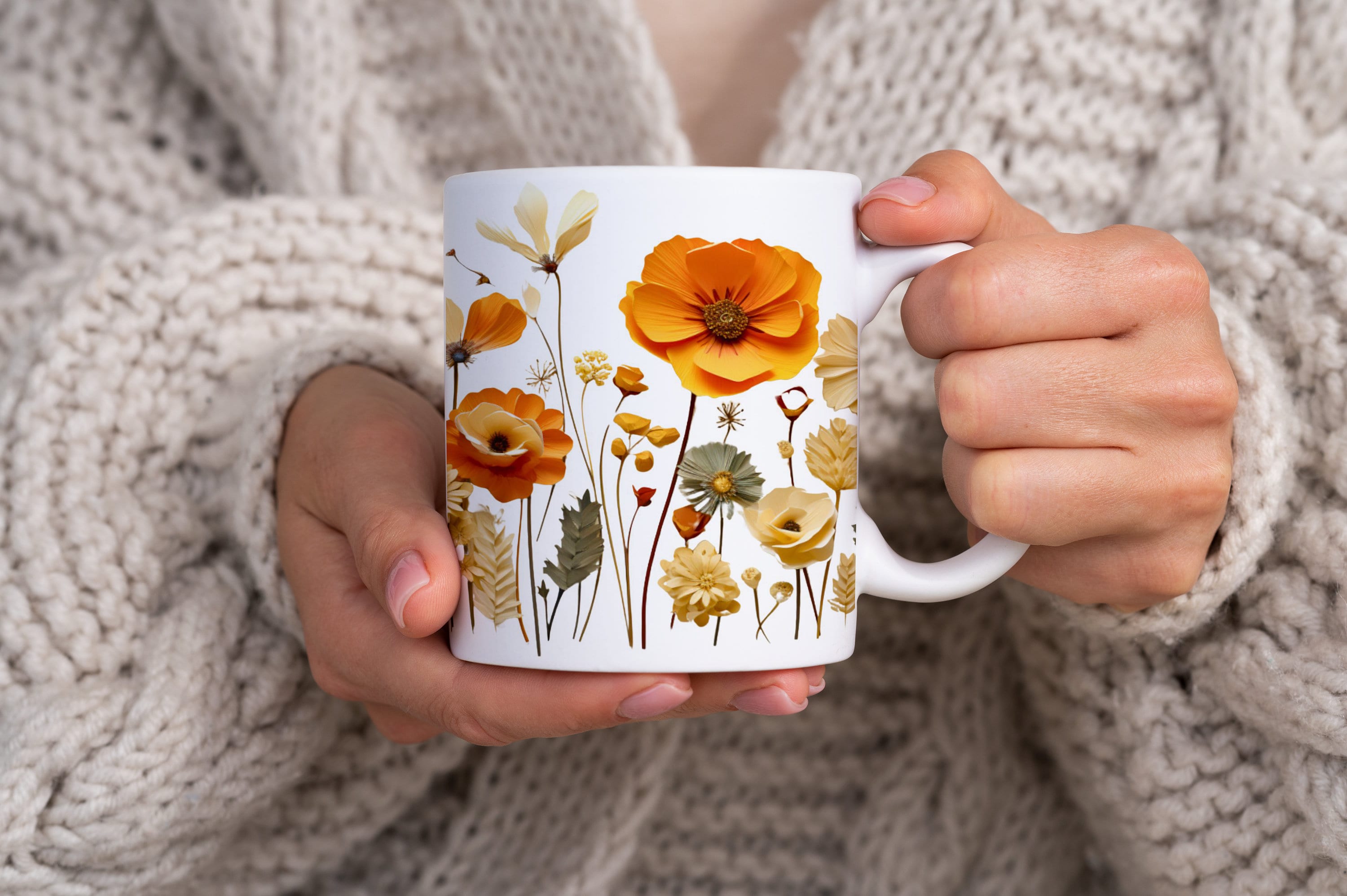 Pressed Flowers Mug, Boho Wildflowers Cottagecore Coffee Mug, Flower ...