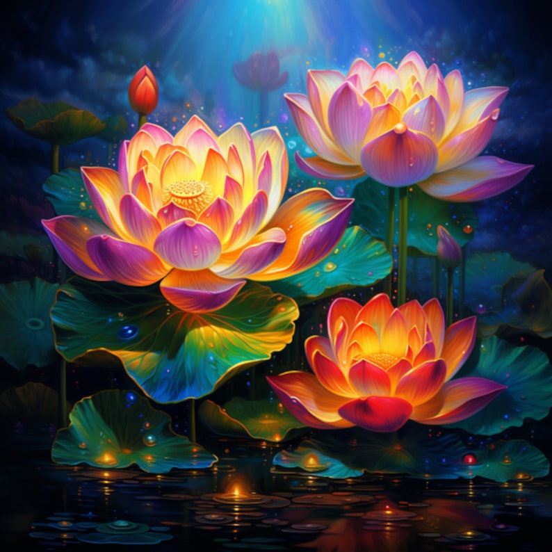 Rainbow Lotus Flower Watercolor Digital Download Wall Art Zen Spa Lotus ...