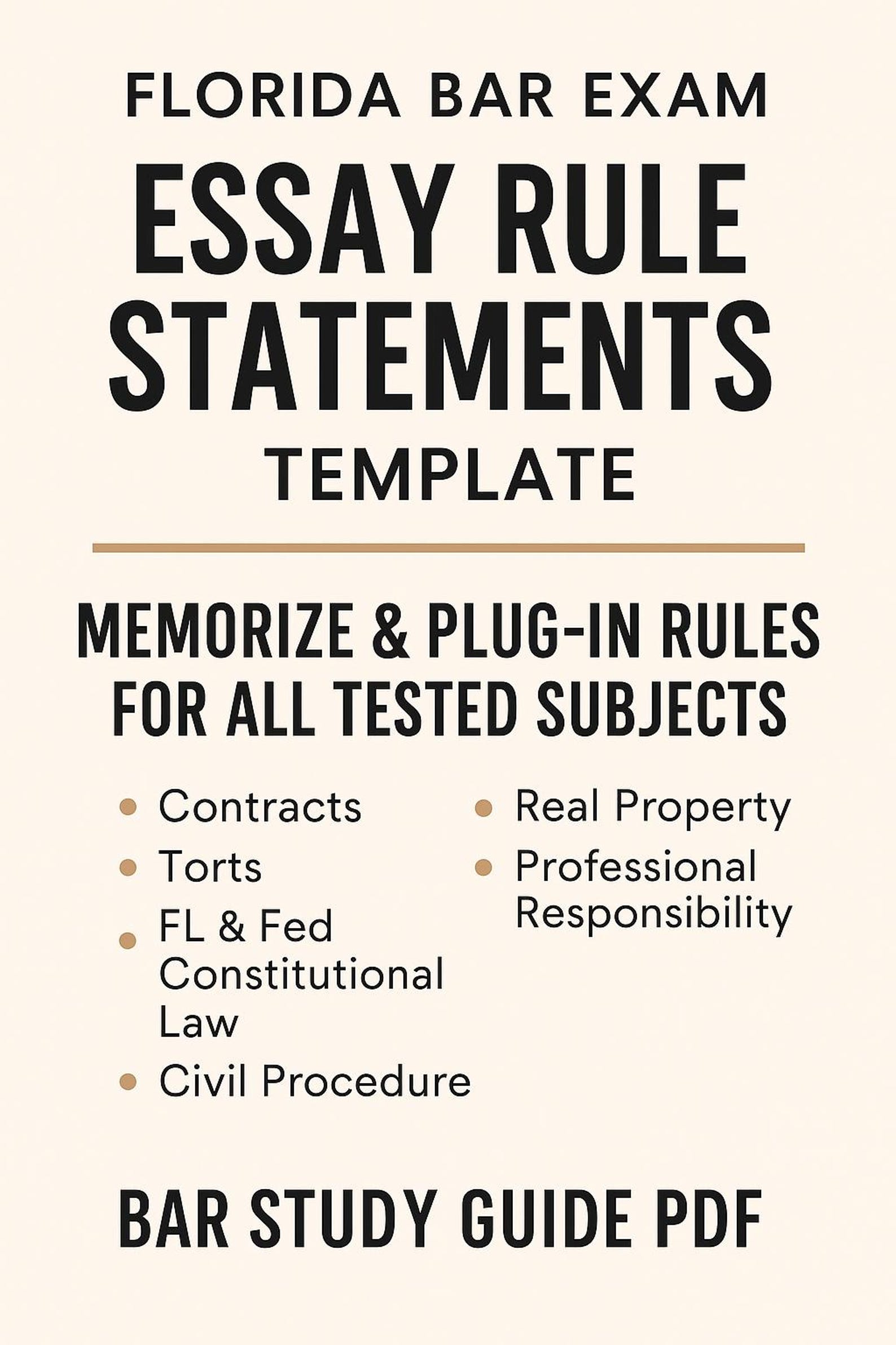 Florida Bar Exam COMPREHENSIVE Essay Rule Statements Template ...