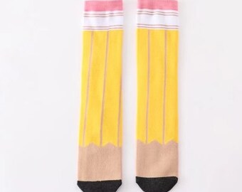 Girls/toddler Pencil Knee High Socks First Day of School - Etsy