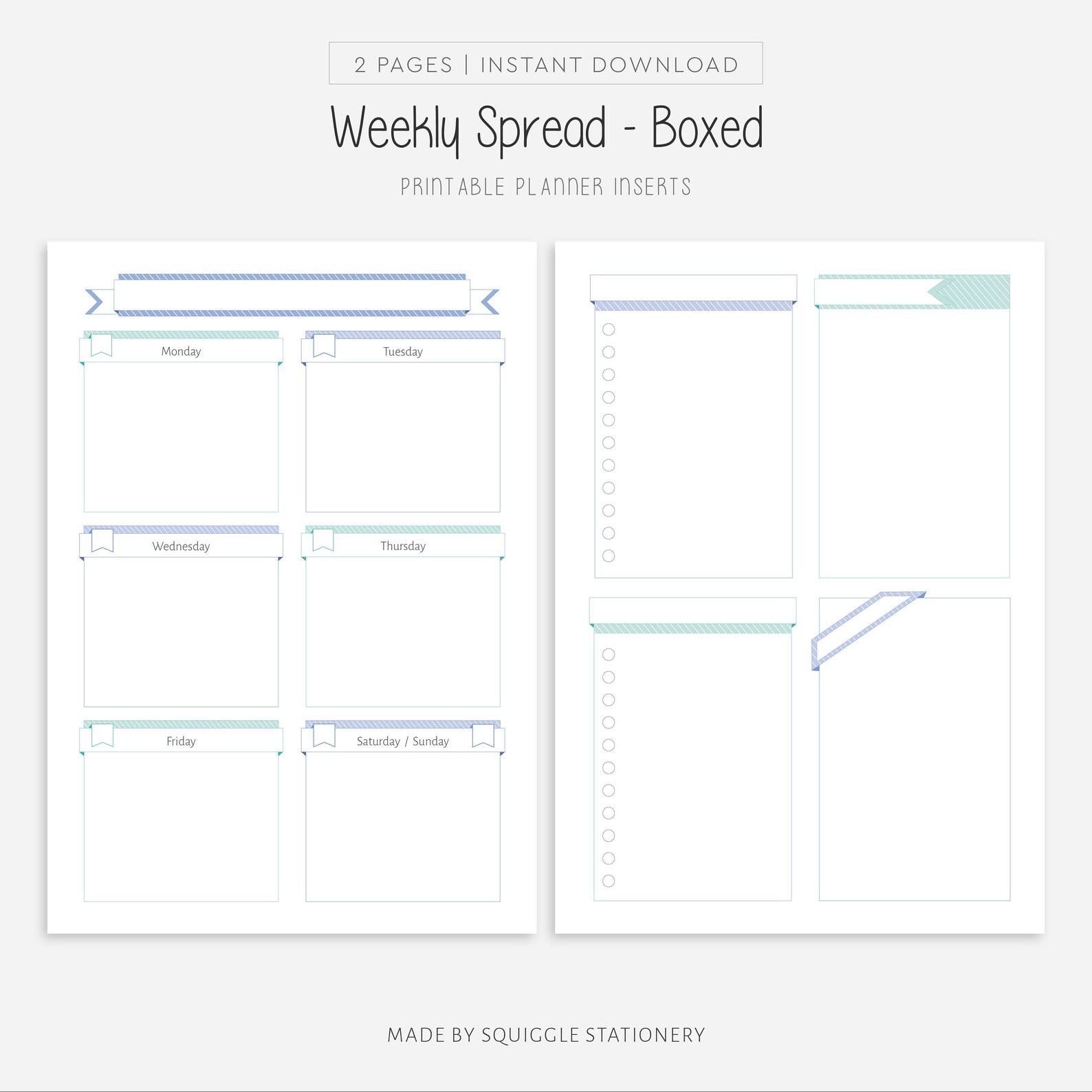 Boxed Weekly Spread Printable | Download Template PDF | Printable ...