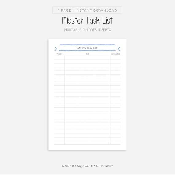 Master Task List Planner Printable Download Template PDF - Etsy
