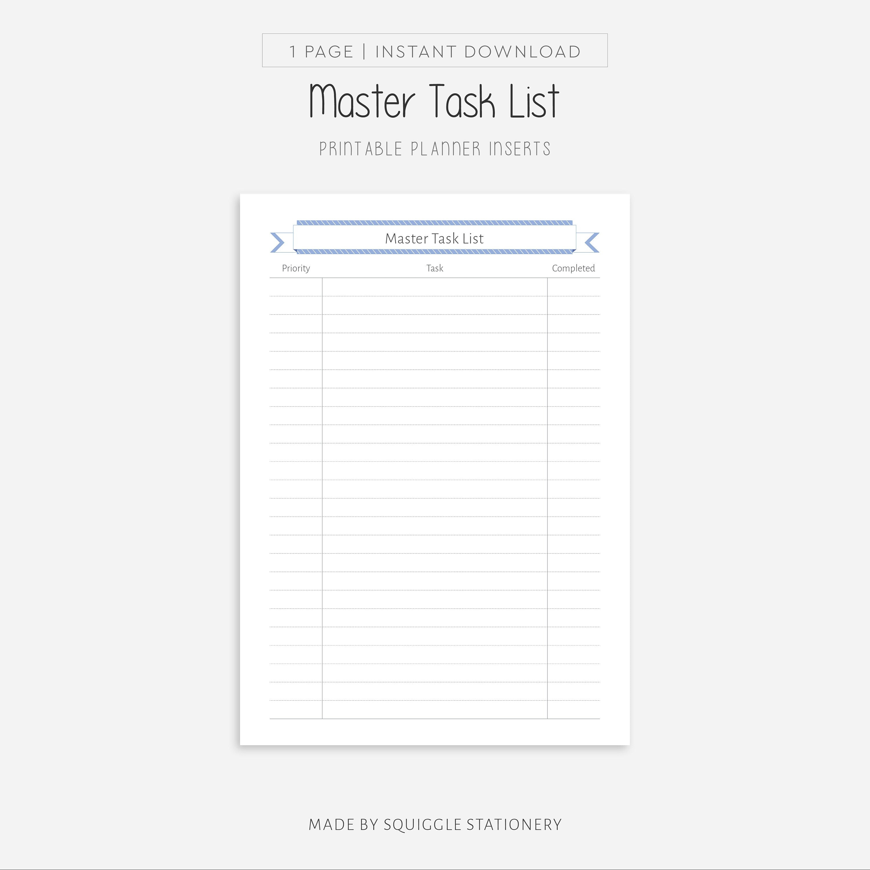 Master Task List Planner Printable Download Template PDF Printable ...